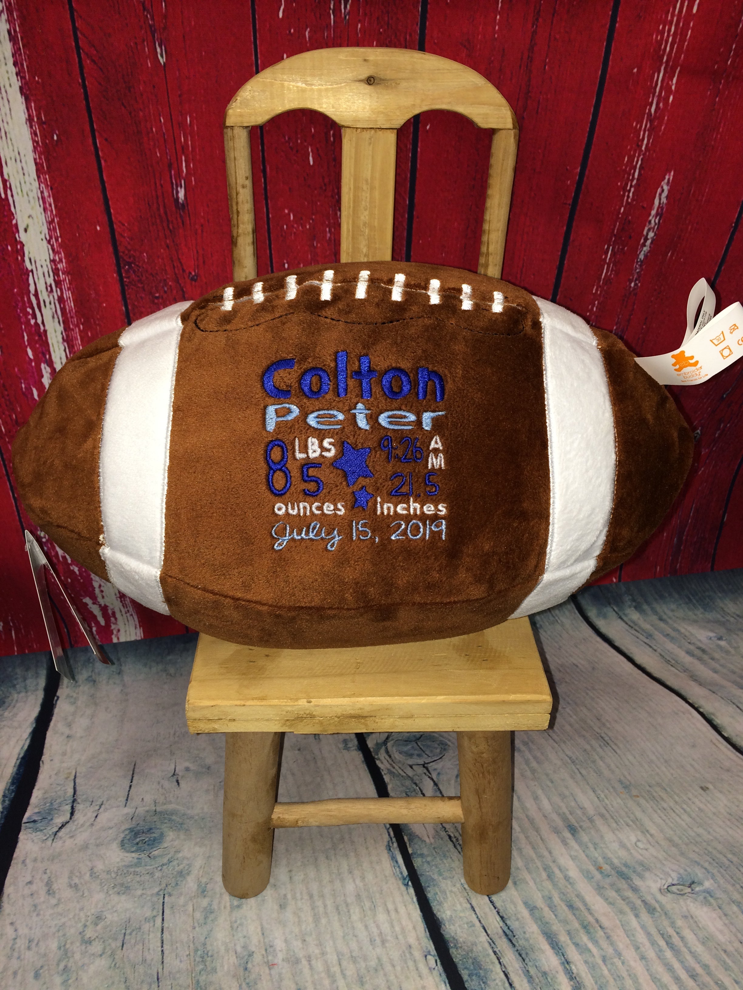 Football Pillow Stuffie with Custom Embroidery – Little Red Embroidery Co.